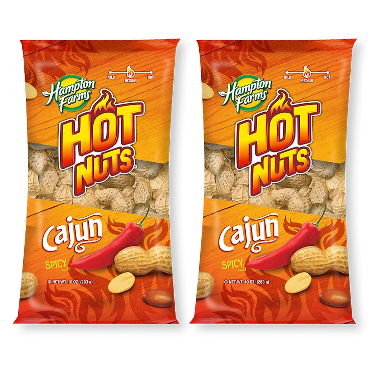 Hampton Farms Hot Nuts Cajun Spicy Peanuts, 10 oz.(Pack of 2)