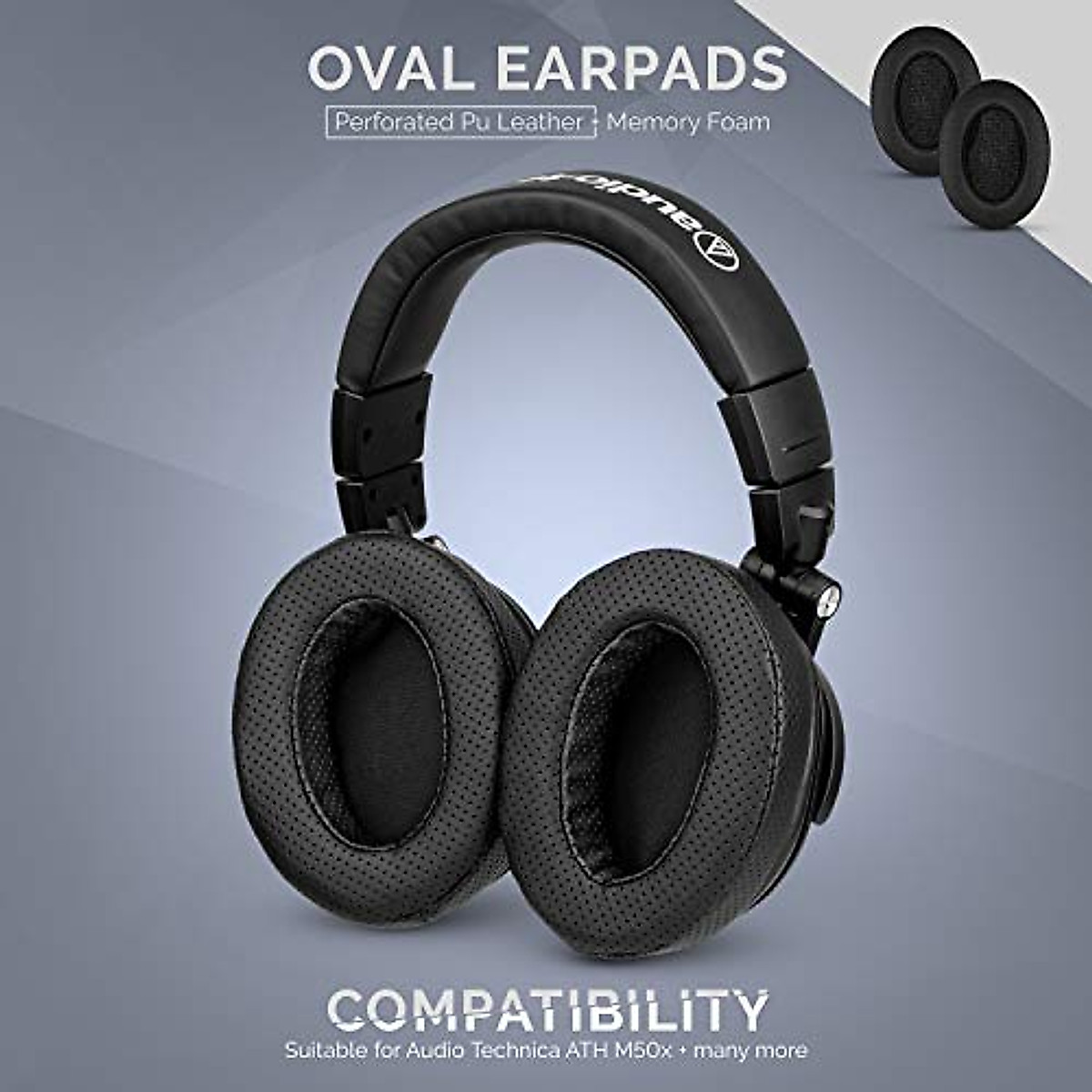 BRAINWAVZ Replacement Memory Foam Earpads - Suitable for Many Other Large Over The Ear Headphones - AKG, HifiMan, ATH, Philips, Fostex (Perforated Black)