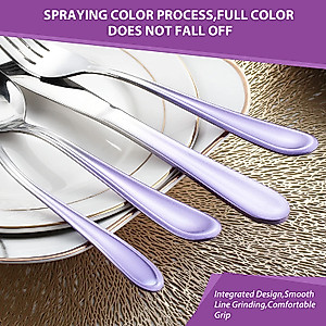 Gradient Purple Silverware,Stainless Steel Flatware Set,20 Piece Tableware Cutlery Set,Mirror Polished Utensils Sets for Kitchen,Reusable Dinnerware Set Service for 4,Dishwasher Safe