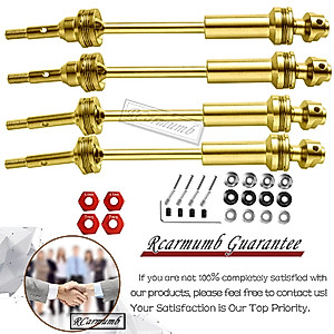 Rcarmumb CVD Upgrades Part for 1/10 Rustler VXL 4X4,Stampede VXL 4X4,Slash VXL 4X4 Platinum Ultimate,Hoss VXL 4X4 4WD RC, Alloy Front Rear Stainless Steel #45 Axle with Red Hex,Gold