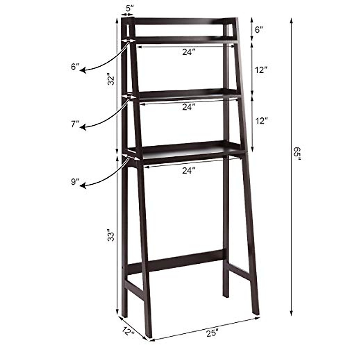 Tangkula Bathroom Space Saver, Over The Toilet Storage Rack, Free Standing 3-Shelf Bathroom Organizer, Multifunctional Bathroom Toilet Rack (Brown)