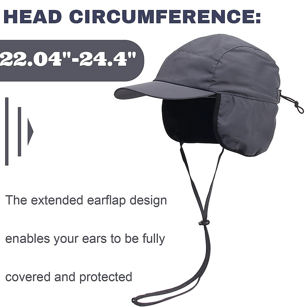 Song Qing Unisex Men's Winter Waterproof Baseball Cap Warm Fleece Lined Earflaps Cap Adjustable Hiking Cap Grey