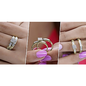 Dazzlingrock Collection Round White Diamond Square Head Wedding Ring Set for Women (0.25 ctw) in Yellow Plated Sterling Silver Size 7