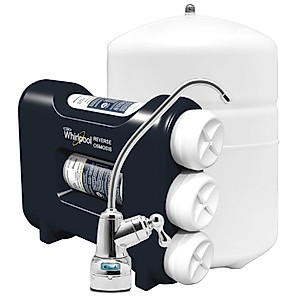 Whirlpool WHAROS5 Reverse Osmosis (RO) Water Filtration System With Chrome Faucet | Extra Long Life | Easy To Replace UltraEase Filter Cartridges, 14" deep x 13" wide x 15 inches tall, Blue