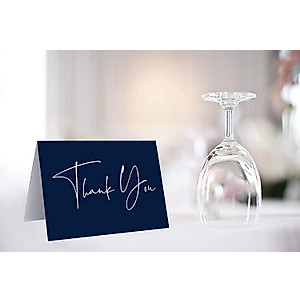120 Classy Navy Blue Thank You Cards Bulk- professional Thank U Greeting Notes, Blank Inside with matching Brown Kraft Envelopes & Stickers Perfect for Wedding, Business,Graduation & Much More.