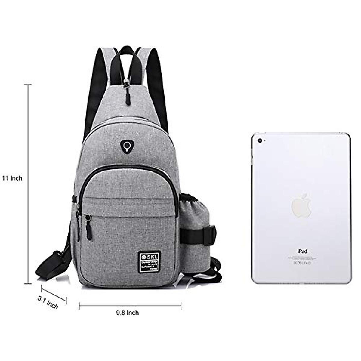 DOUBLE A IRON Sling Bag Crossbody Shoulder Multipurpose Casual Daypacks with Earphone Hole for Men Women - Gray
