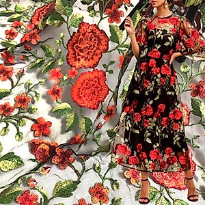 Buchuang DIY Design Fabric, Unique Black Mesh with Red Color Fabric, 71''x59'' is 1 Piece Premium Quality Perfect for Skirt & Dress Fashion, Cloth DIY, and Embroidery Lace Fabric Design(2Yards Black)