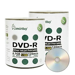 Smartbuy 200-disc 4.7gb/120min 16x DVD-R Silver Inkjet Hub Printable Blank Recordable Media Disc