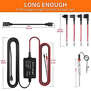 Dash Cam Hardwire Kit, 12V-24V to 5V Radar Detector Hard Wire, Gift 4 Fuse Tap Cable, Test Pencil and Installation Tool Car Camera Charger Power Cord
