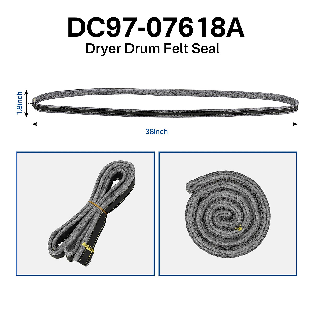 DC97-07618A Dryer Drum Gasket Felt Seal Part Replacement for Samsung Dryer PS4218879 AP4453798 PD00025731 3998155 DV45K6500EV DV48H7400EW DV42H5200EW DV42H5000EW (1 PC)