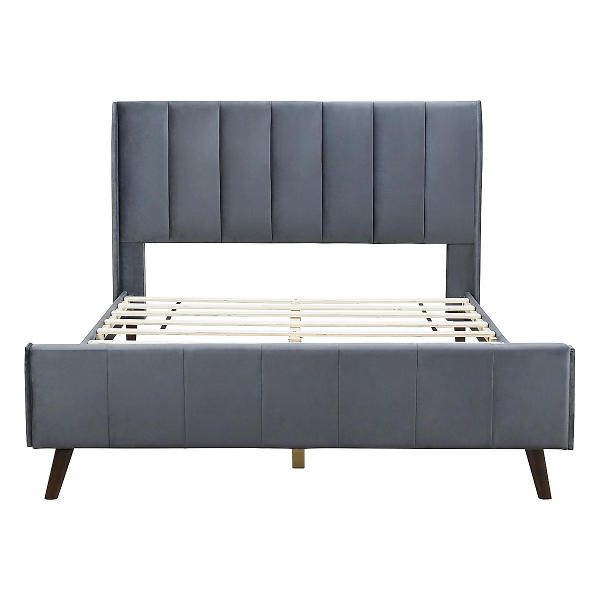 Prohon Upholstered Platform Bed with Tufted Headboard and Soft Wingback, Queen Size Bed Frame No Box Spring Needed, Velvet Bedframe w/Wood Slat Mattress Foundation, Gray