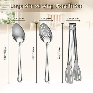 3 PCS Stainless Steel Serving Spoons Set,18/8 Large Serving Utensils,Include Serving Spoon,Slotted Spoon,Serving Tong,Stainless Steel Kitchen Utensil,For Buffet Catering Banquet,Dishwasher Safe
