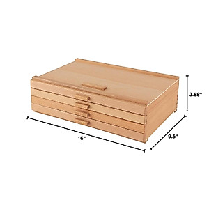 Creative Mark Pastel Storage Box, 4 Drawer Wood Art Box with Foam Lining, Sturdy & Stackable for Pastels, Artist Tools, Pens, Pencils, Paintbrushes & Makeup Brushes, Natural Finish