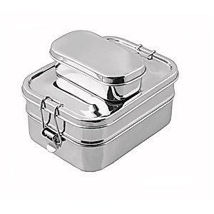 MORE-ECO Classic Stainless Steel Bento Lunch Box Lunch Container Design Holds a Variety of Foods - Metal Bento Box - Dishwasher Safe - Stainless Lid - Stainless 5-in-1