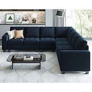 Belffin Modular Velvet Sectional L Shape Sofa Couch Oversized Convertible Sectional Sofa Couch with Reversible Chaise for Living Room Blue