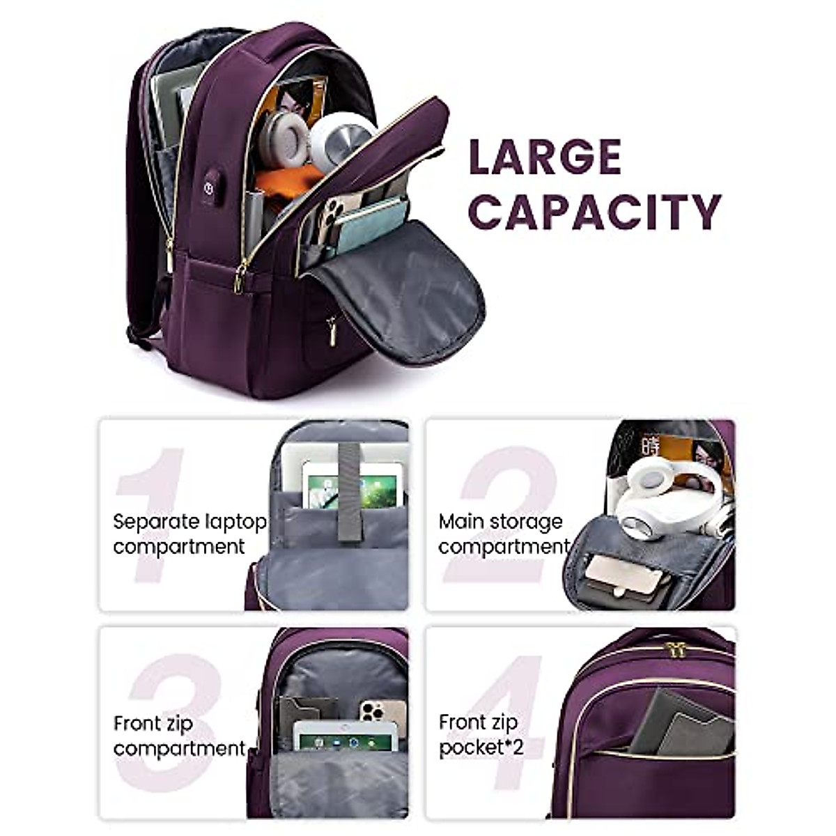 LOVEVOOK Laptop Backpack for Women, Slim Business Laptops Bag with Separate Computer Compartment Stylish Daypack for College Work Travel, Fits 15.6" Laptop