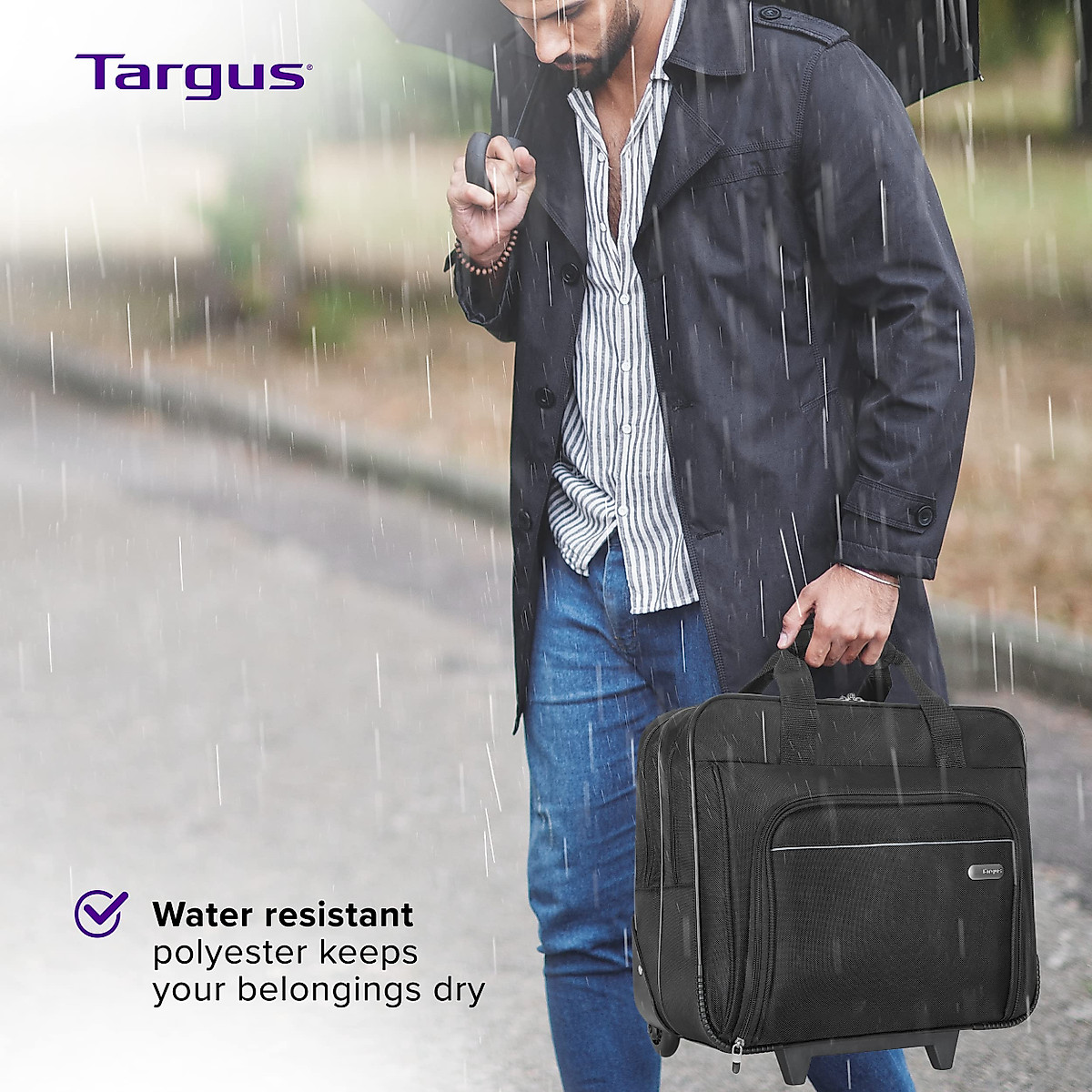 Targus Metro Rolling Laptop Case Bag for Business Commuter with Durable Water Resistant, Expandable Compartments, Trolley Strap, Padded Protection fits up to 16-Inch Notebook Screen, Black (TBR003US)