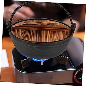 1 Set Sukiyaki Cast Iron Stockpot Shabu Shabu Pot Camping Hot Pot Iron Nabe Pot Steaming Stock Pot Japanese Soup Pot Nonstick Frying Pan with Lid Useful Pot Thicken Wood Nabemono