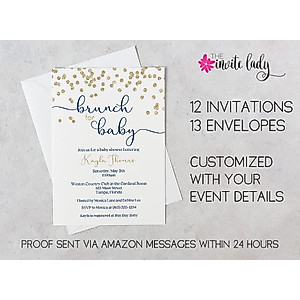 Brunch for Baby Invitations Shower Sprinkle Invites Navy Blue Gold Confetti Mimosa Champagne Glitter Sparkly Boys Printed Cards (12 count)