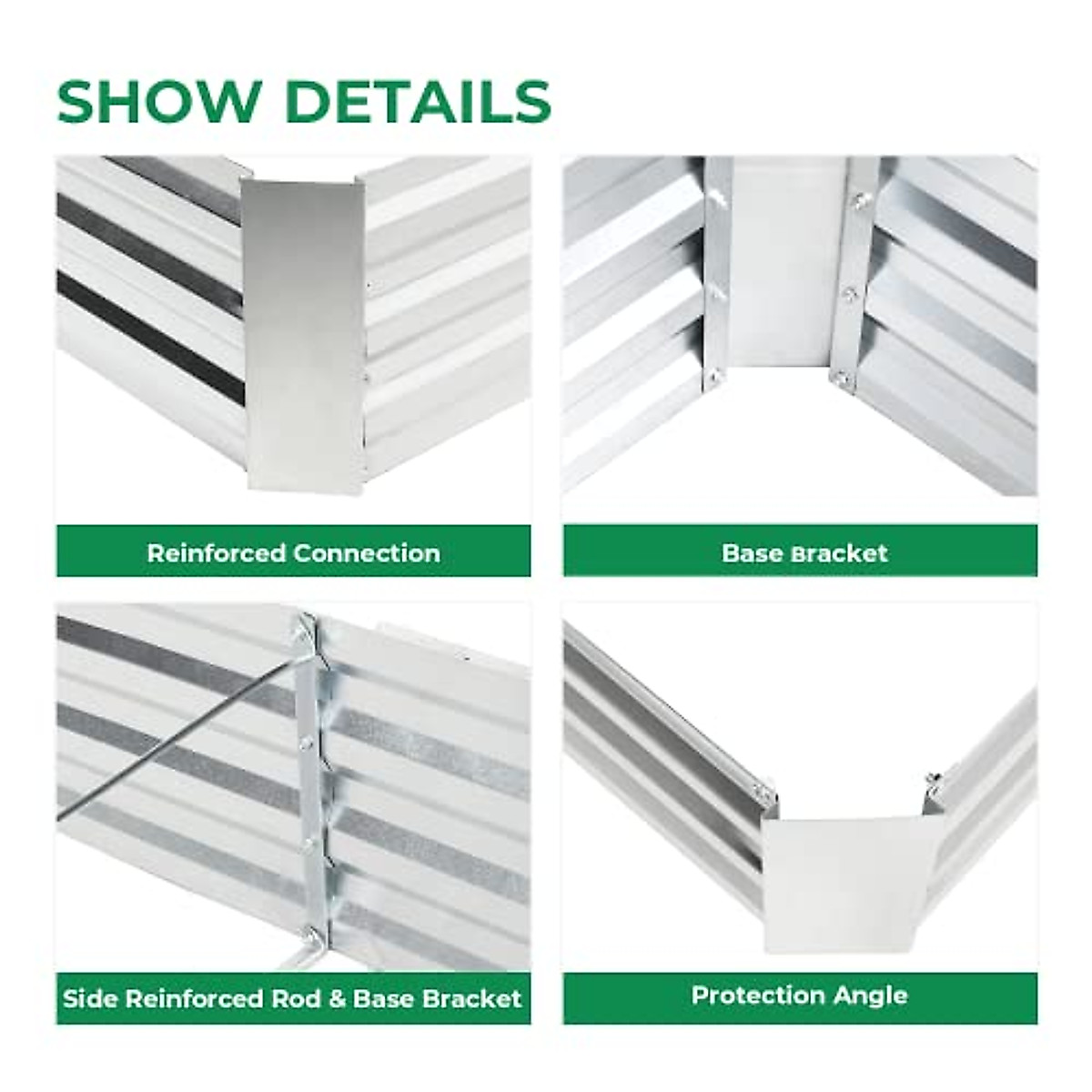 iPower Galvanized Raised Garden Bed Kit Adjustable Size Thickened Metal Planter Box Outdoor for Flowers Vegetables and Herb, 8x4x1ft, 8 x 4ft, Silver