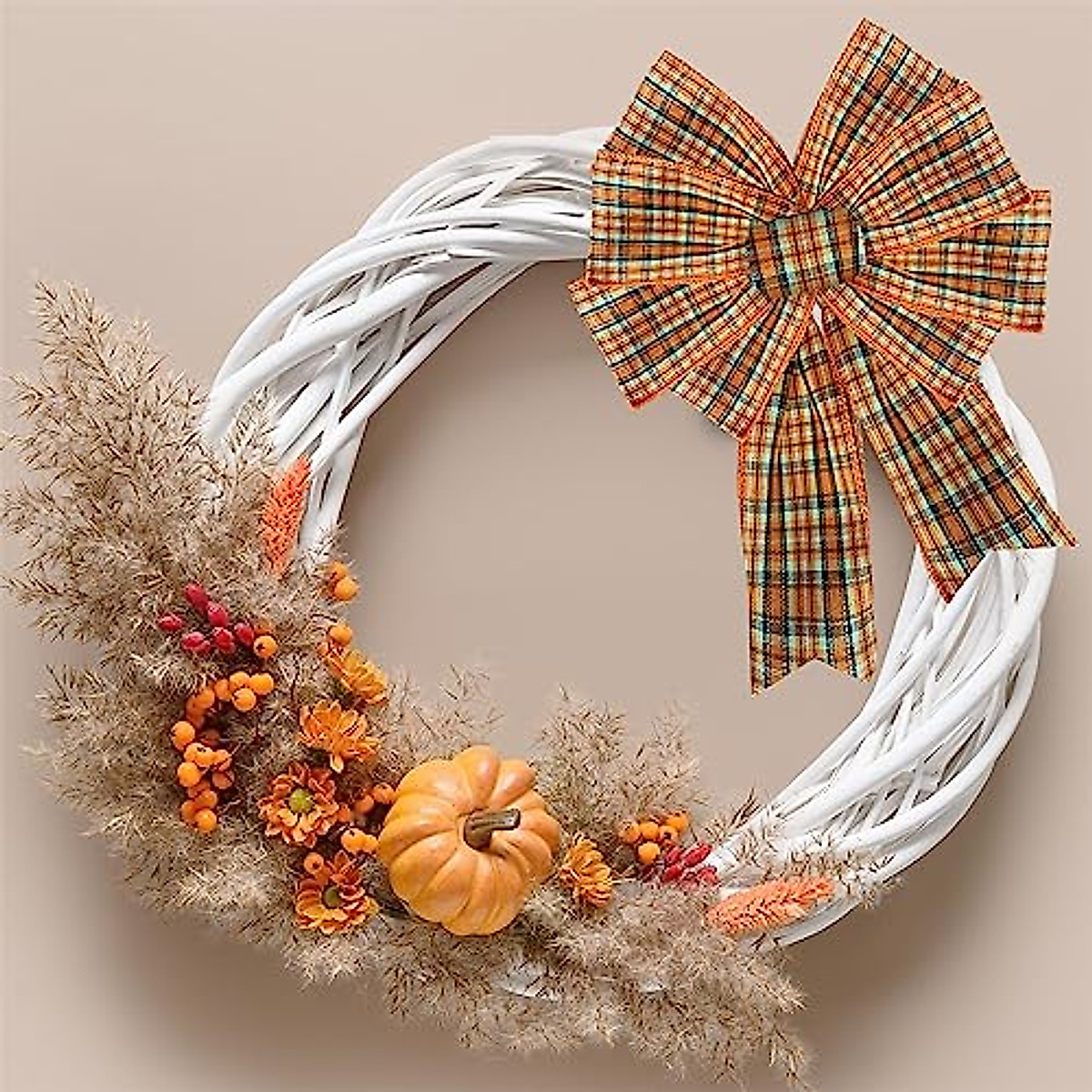 Fall Wired Ribbon Thanksgiving Gift Wrapping Pattern DIY Craft Large Bow Plaid Fall Wreath Gift Wrapping Outdoor Decor All Crafts and Sewing Halloween Tree Topper Ribbon 2.5" x 10 Yards
