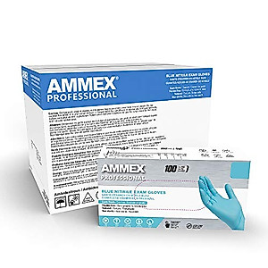 AMMEX Blue Nitrile Exam Gloves, Case of 1000, 3 Mil, Size X-Large, Latex Free, Powder Free, Textured, Disposable, Non-Sterile, Food Safe, APFN48100