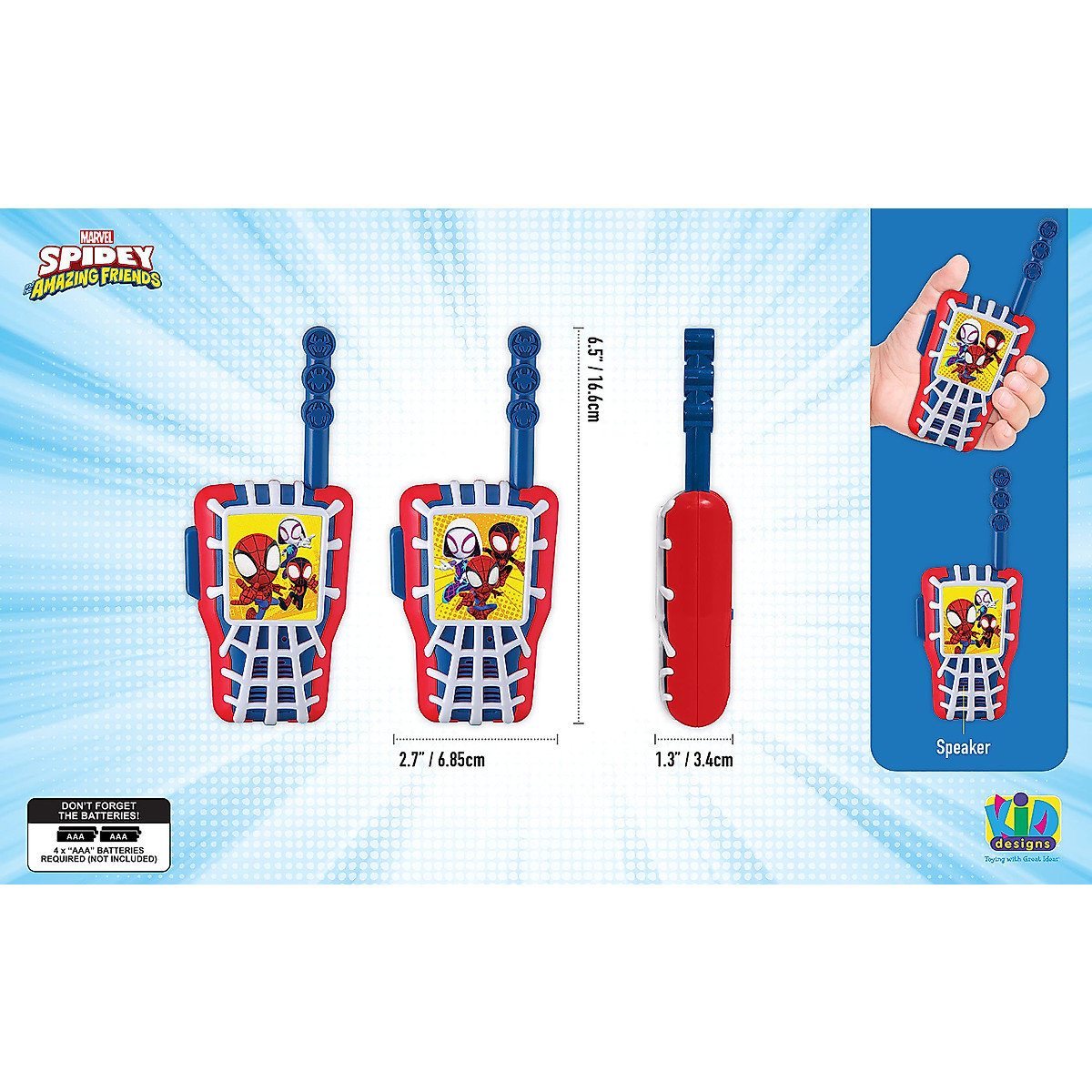 eKids Spidey and His Amazing Friends Toy Walkie Talkies for Kids, Indoor and Outdoor Toys for Kids and Fans of Spiderman Toys for Boys