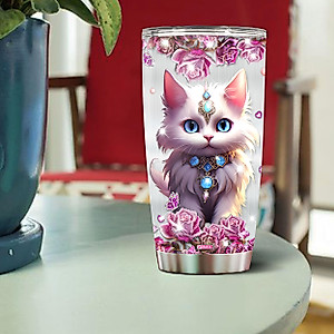 WONWIX Personalized Cat Coffee Mug Cups Gifts For Women Mom Daughter Cats Water Bottle Mothers Day Birthday Christmas Valentine Jewelry Style 20oz Stainless Steel Thermos Tumbler Cup With Lid