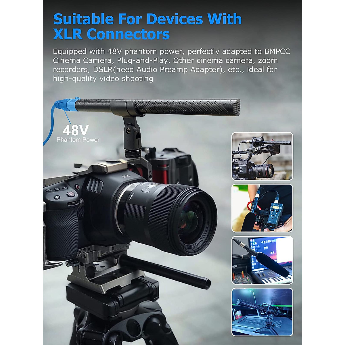 SYNCO XLR Shotgun Microphone, Shotgun Mic D2 Hyper Cardioid Directional Condenser Mic with XLR Connector, Video/Audio Recording for Camcorders, Shotgun-Microphone-XLR-Condenser-Mic