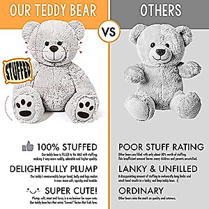 LotFancy Teddy Bear Stuffed Animal, 20 inch Gray Stuffed Bear Plush Toy, with Cute Footprints, Gift for Kids Baby Toddlers on Baby Shower, Birthday, Christmas, Valentine's Day, Easter Decoration