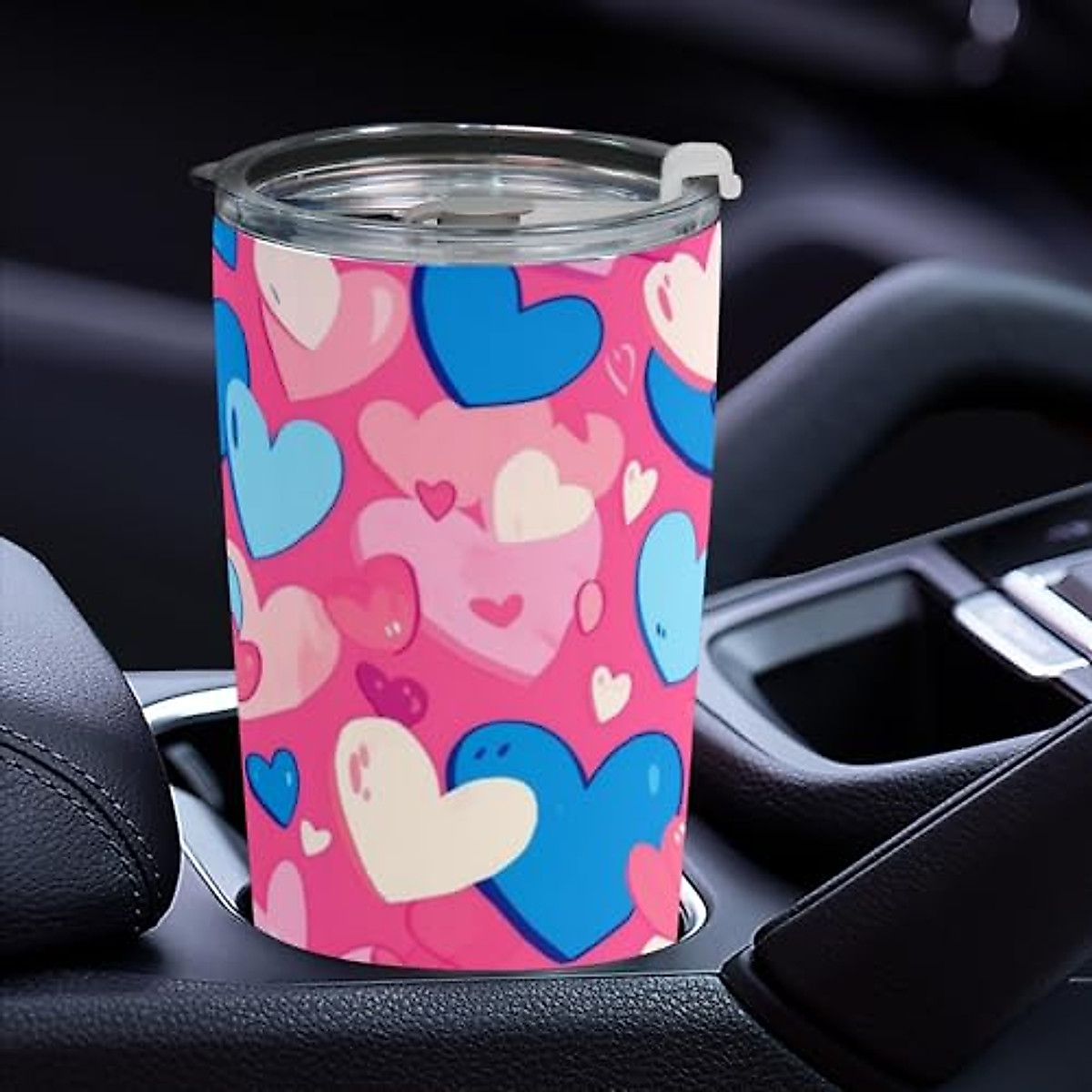 QWEUIOP 20oz Insulated Travel Coffee Mug Blue Hearts Pattern Stainless Steel Tumbler with Lid Double Wall Vacuum Coffee Cup For Hot and Cold Drinks14182