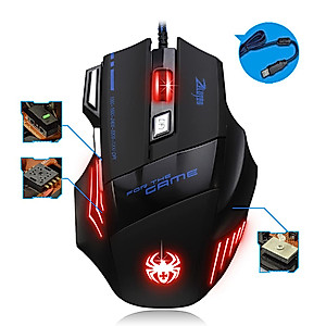 zelotes Wired Gaming Mouse with Fire Button,7200 DPI,7 Buttons,Ergonomic Design,LED Illumination,Corded Optical Mouse Mice for Laptop,PC,Mac,Black