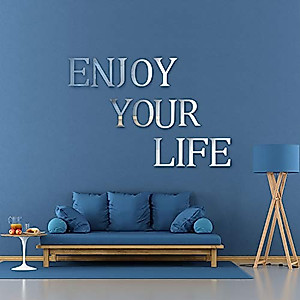 27 Pieces Alphabet Mirror Decal Name Sticker Art Silver Acrylic 26 Letters Wall Decals with & Symbol Decorative Mirror Wall Stickers for Wedding Children Baby Girls Birthday Party Bedroom