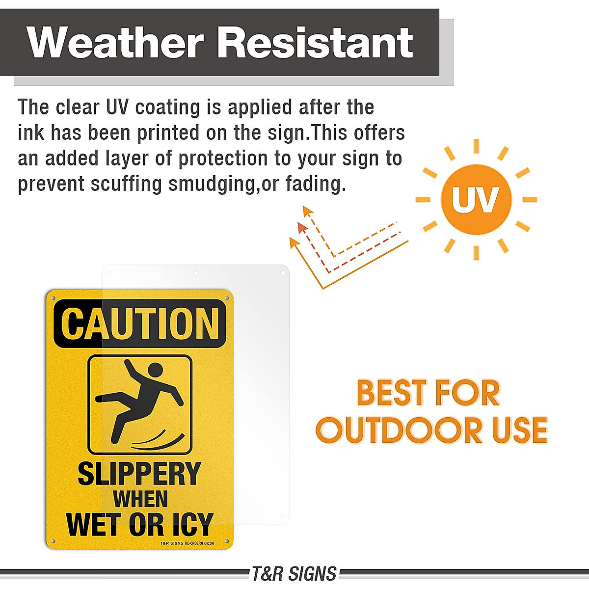 Slippery When Wet Or ICY Sign, Caution Sign, 4 Pack, 10" x 7" Rust Free .040 Aluminum, UV Protected, Waterproof, Weatherproof and Fade Resistant, 4 Pre-drilled Holes