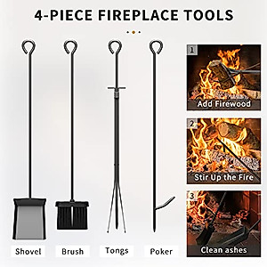 Mr IRONSTONE 4ft Firewood Rack & Firewood Rack with Fireplace Tools set for Patio Deck Metal Log Holder Stand Tubular Steel Wood Stacker Outdoor Tool