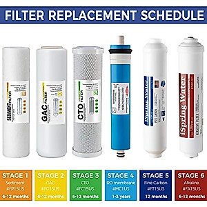 iSpring F19K100US Standard 6-Stage Reverse Osmosis RO Systems 2-Year Replacement Cartridge Pack Set, with Alkaline Mineralization, pH+, 10" X 2.5", Made in USA
