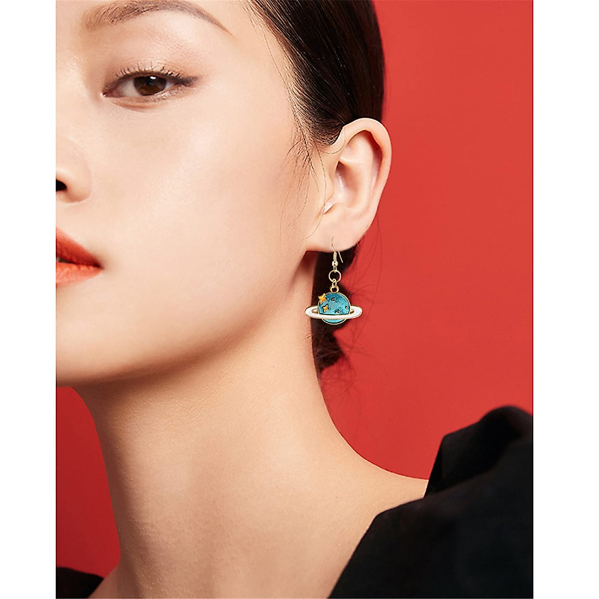 WUWEIJIAJIA Unique Creative White Astronaut Stud Earrings Asymmetric Spaceman Star Moon Earrings Blue Planet Cloud Stud Dangle Earrings (Style-8)