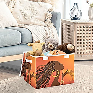 Beautiful African Woman Storage Bins with Lids for Organizing Lidded Home Storage Bins with Handles Oxford Cloth Storage Cube Box for Car