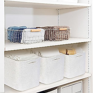 MEGASKET White Baskets for Organizing Set 3, 14.9" X 9.4" X 8.6" Cotton Rope Woven Baskets with Handles, Shelves White Wicker Storage Baskets, Baby Kids Closet Organizer Storage Bins, Cream White