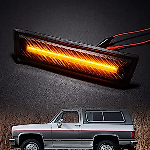 Led Side Marker Lights Replacement for 1978-1987 Chevy C/K Pickup 81-91 Blazer Amber Led Front Fender Side Marker Turn Signal Light Kit Smoked Lens Pair Driver Passenger Lamp Assembly OEM ‎915557