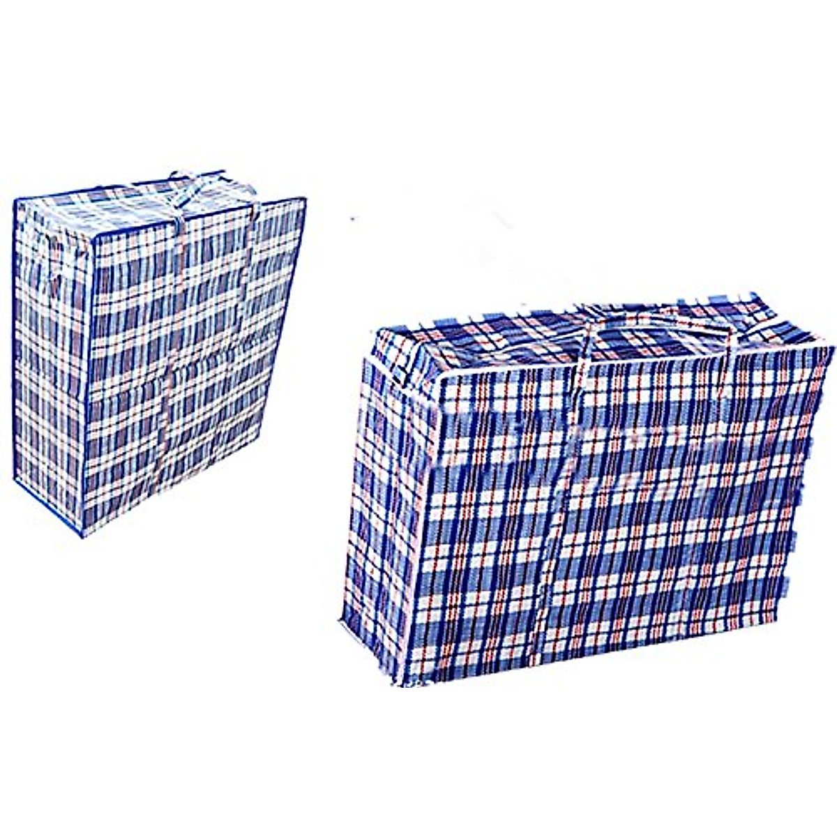 anselynn Laundry Bags Set of 2 Large Plastic Checkered Storage Laundry Shopping Bags with Zipper and Handles!Great for Travel,Laundry,Shopping,Storage,Moving! 23x23x5.7/18x19x4.7(Blue)