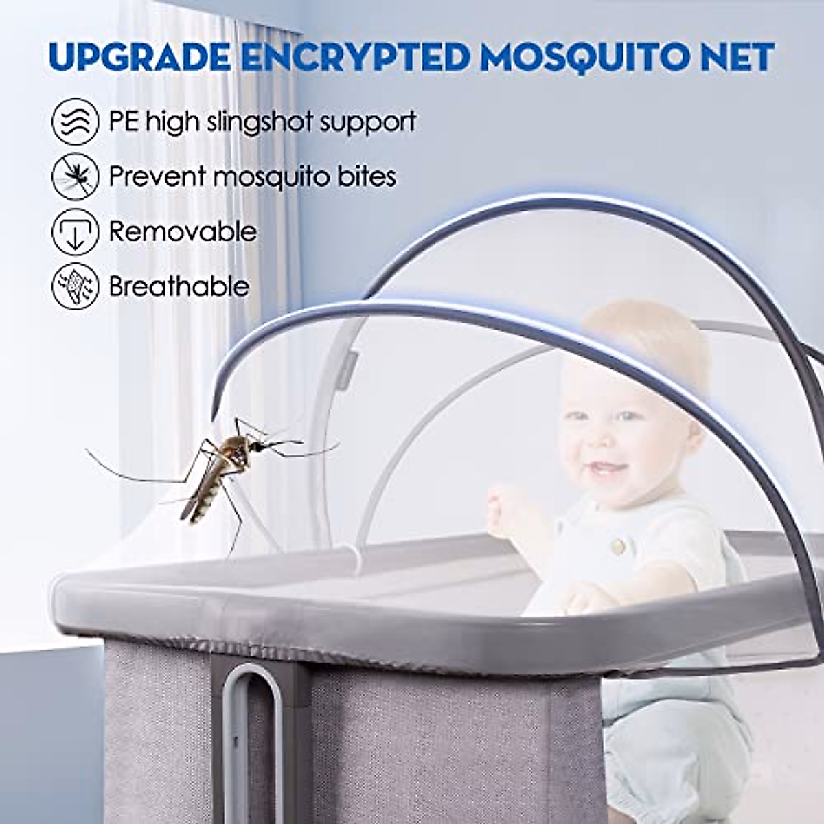 Beberoad Love Bassinet Mosquito Net Cover for Baby Bassinet Cover to Keep Cats Out Mosquito Net for Bassinet/Bedside Sleeper/Travel Cribs (White)