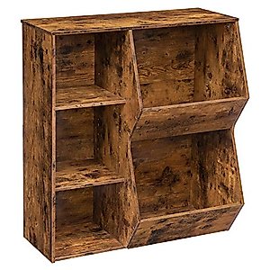 HOOBRO Kids Bookshelf, Toy Storage Organizer, Multi-Bin Storage Cubby, 2 Adjustable Shelves, Bookcase Footboard, Suitable for Children's Room, Playroom, Hallway, Rustic Brown BF31CW01