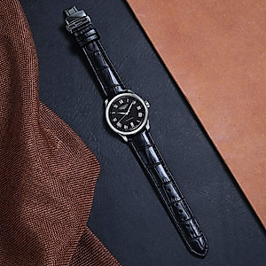 iStrap Leather Watch band -Alligator Grain Embossed Pattern Calfskin Replacement Strap-Stainless Steel Deployment Buckle with Push Buttons-Bracelet for Men Women-18mm 19mm 20mm 21mm 22mm 24mm