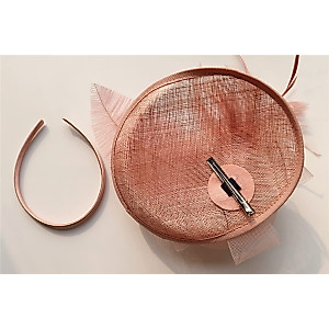 SHUERIET Fascinators Hat Flower MeshVeil Ribbons Feathers on a Headband and a Clip Tea Party Headwear for Girls and Women (a3-Skin Pink)