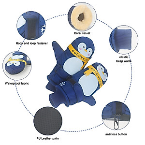 Miaowoof Baby Toddler and Kids Easy-On Wrap Waterproof Thinsulate Winter Mittens Navy Blue Cutie,0-2 Years,6-24 Months