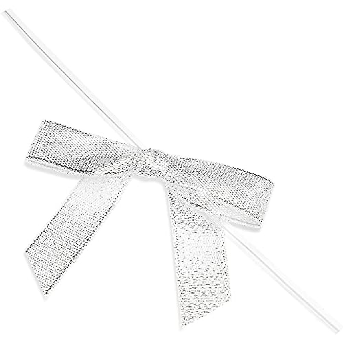 Silver Satin Bow Twist Ties for Treat Bags (100 Pack)