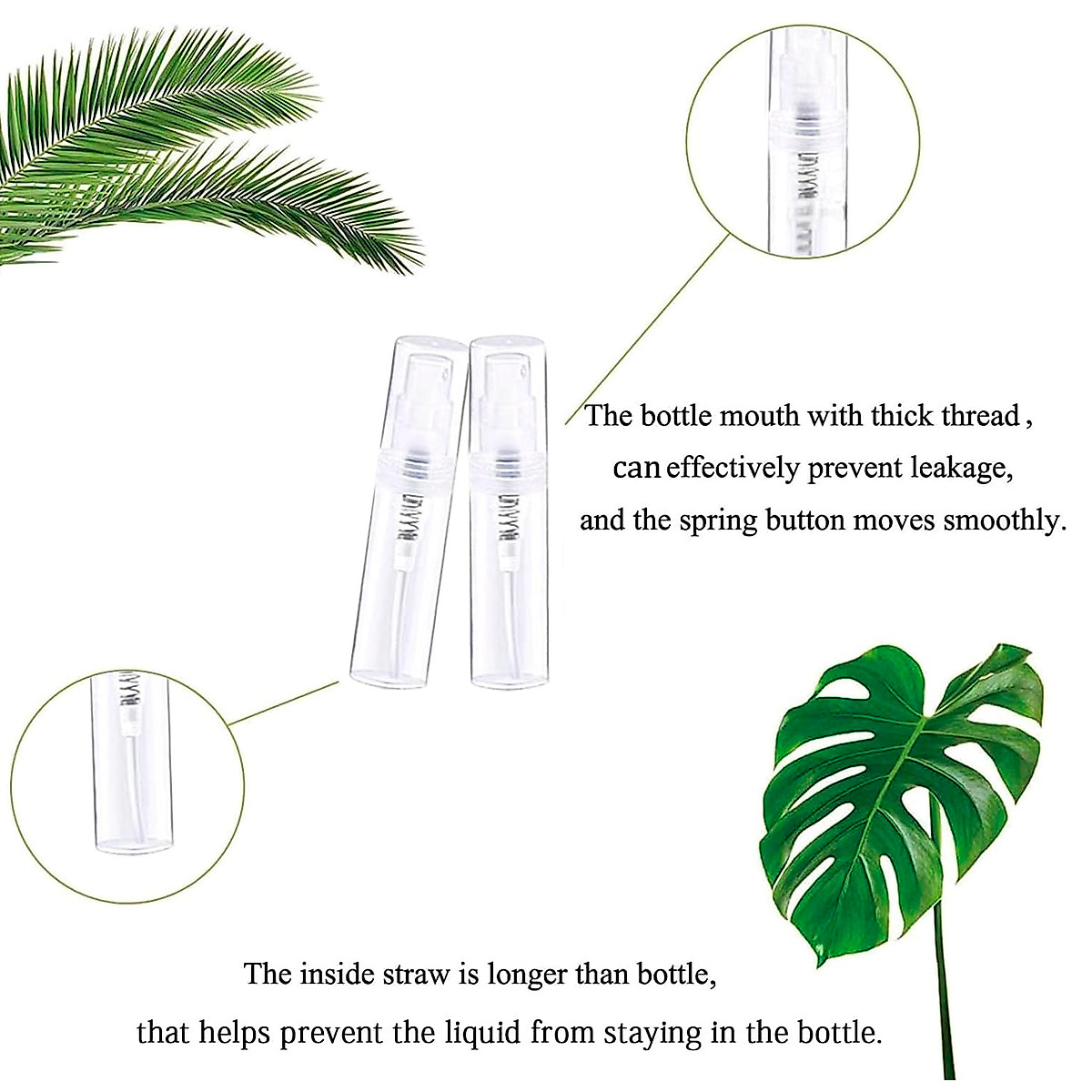 Csdtylh Mini Spray Bottle 100PCS 2ML Clear Plastic Empty Sample Containers Fine Mist Perfume Travel Refillable Spray Bottle Perfume Atomizer Small Travel Size Spray Bottle for Cleaning, Essential Oils