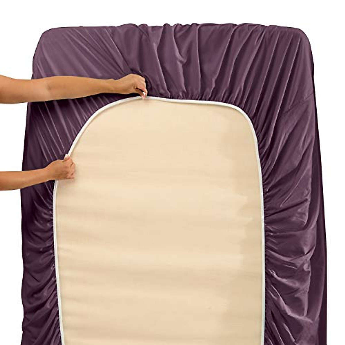 Nestl Extra Deep Pocket Bed Sheet Set – 6-Piece Hotel Bed Sheet Set Deep Pocket Bed Sheets 18-24 Inch Deep Pockets – Fitted Sheet, Flat Sheet and 4 Pillowcases – King – Eggplant Purple