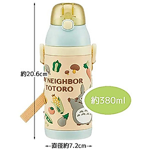 Skater SSPV4_494567 Children's Water Bottle, One Push Straw Bottle, Stainless Steel, 12.8 fl oz (380 ml), Ghibli My Neighbor Totoro, Light Color, Diameter 2.8 x Height 8.1 inches (72 x 206 mm), 3D
